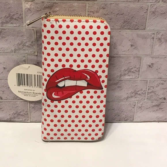 Bags | New Red White Polka Dots Wallet With Lips | Poshmark